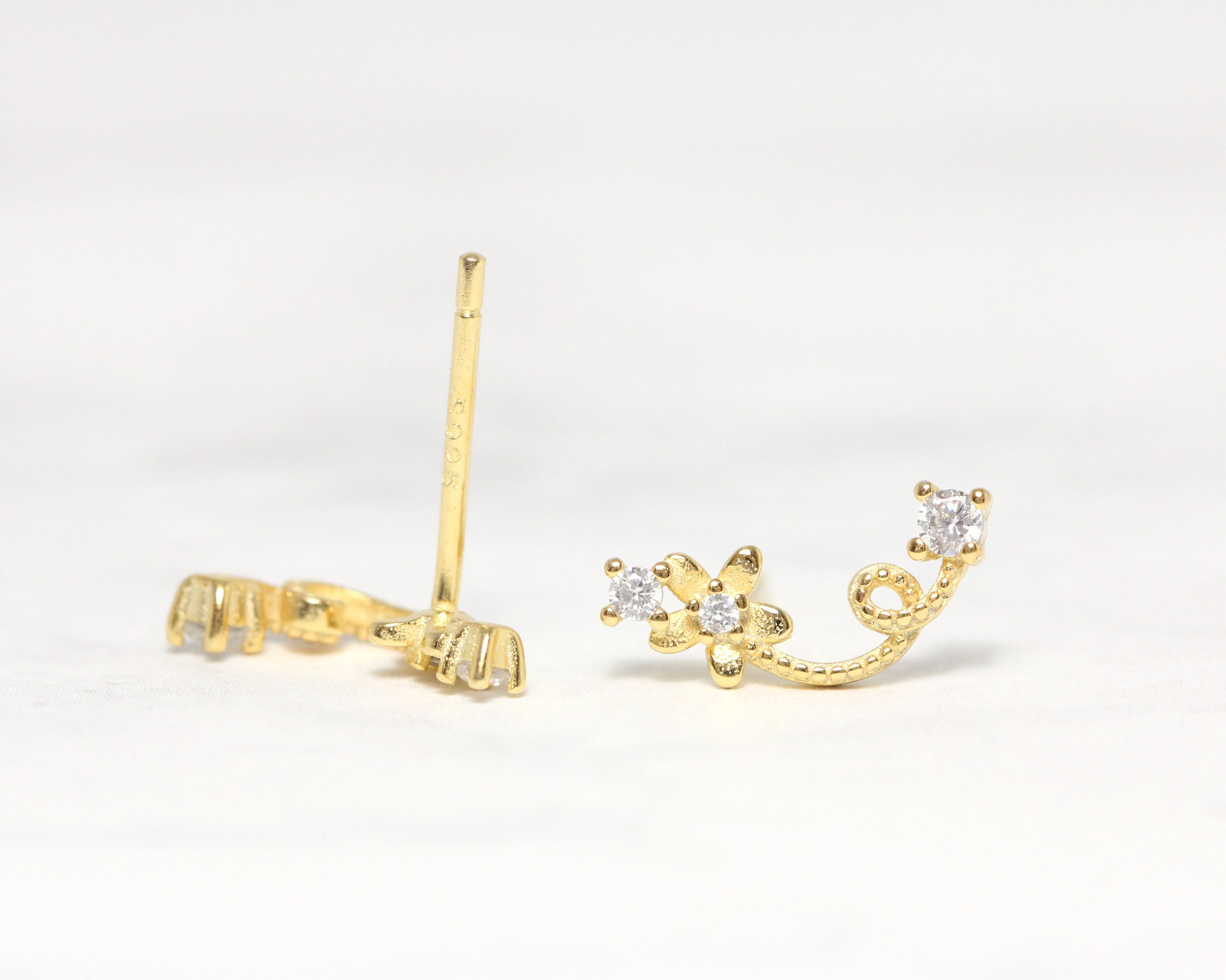 Dainty Flower Ear Climber Gold Ear Climber Flower Ear - Etsy