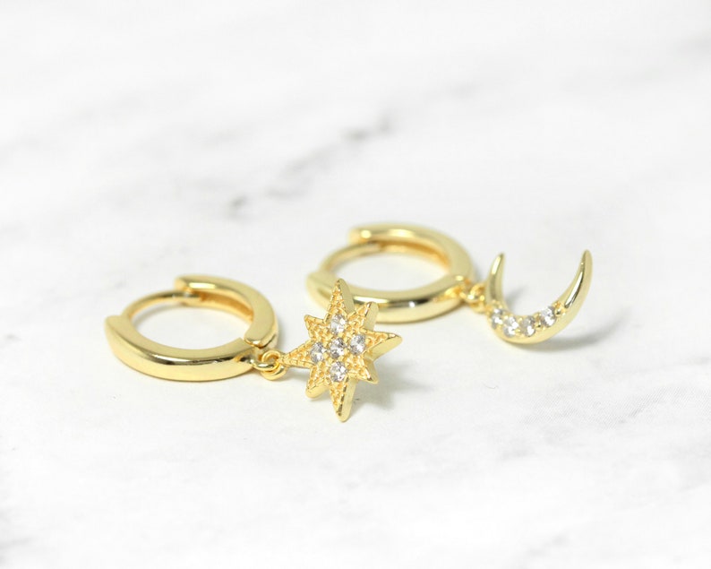 Mismatched Moon & Star Hoops Gold Star Hoop Earrings Gold - Etsy Canada
