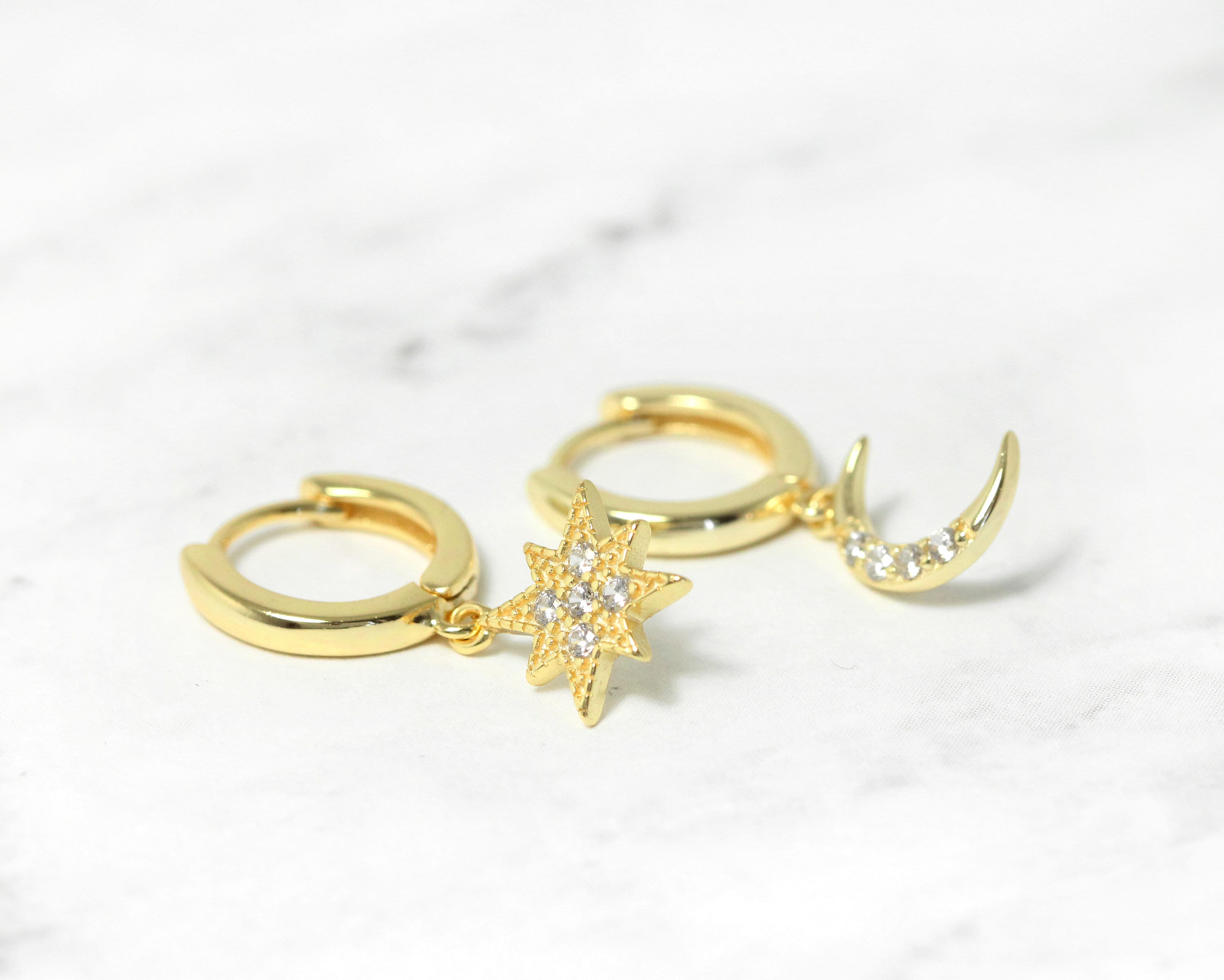Mismatched Moon & Star Hoops Gold Star Hoop Earrings Gold - Etsy Canada