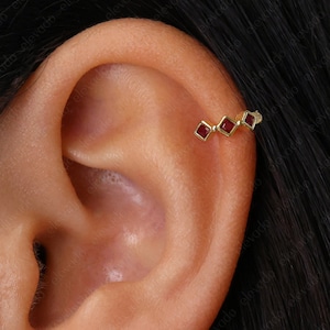 Dainty Bezel Rook Hoop Earring • Bezel Stone Helix Hoop • Rook Earring ...