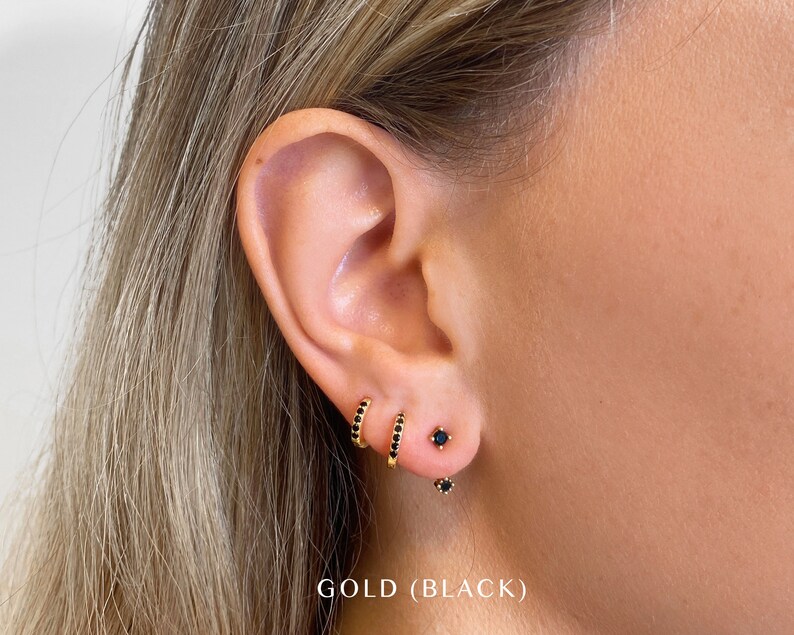 Black Front Back Earrings black ear jacket dainty ear | Etsy