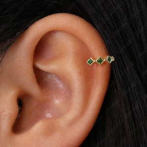 Dainty Bezel Rook Hoop Earring • Bezel Stone Helix Hoop • Rook Earring ...