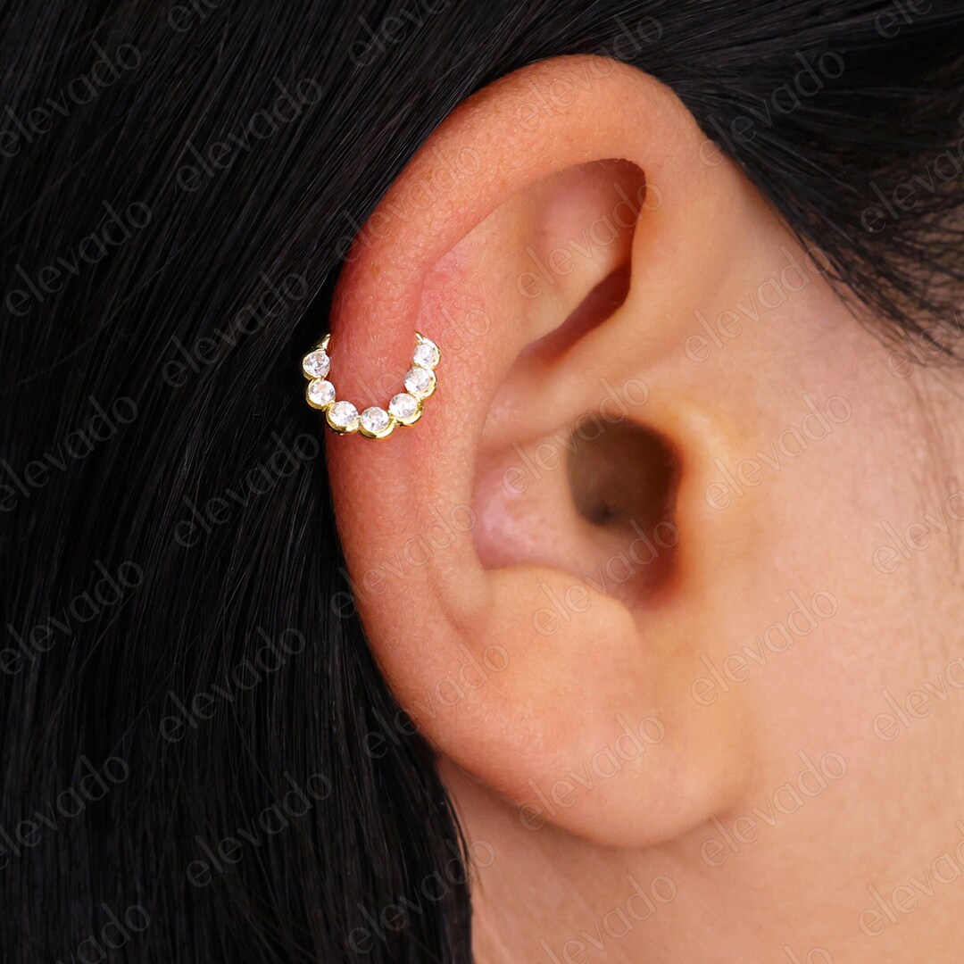 Cartilage Paved Gold Hoop Earring Nose Ring Conch Hoop 16g 18g Clicker