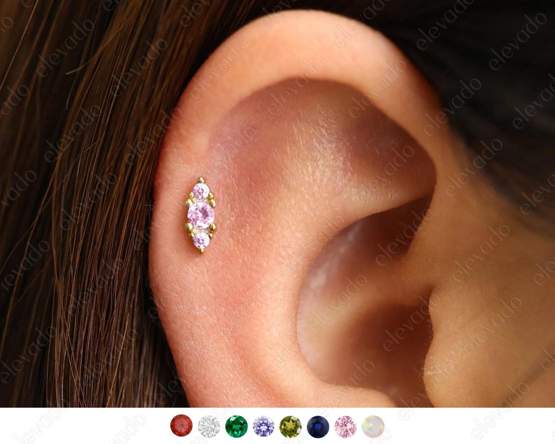 18G/16G Pink Bouquet Cartilage Gold Stud Earrings • Tragus Stud • Conch ...