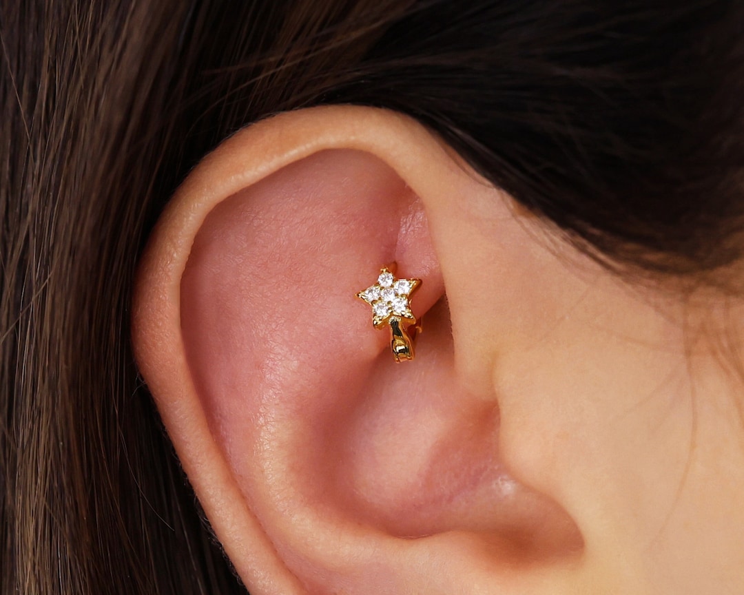 Dainty Star Rook Hoop Earring • Star Helix Hoop • Rook Earring • Helix ...