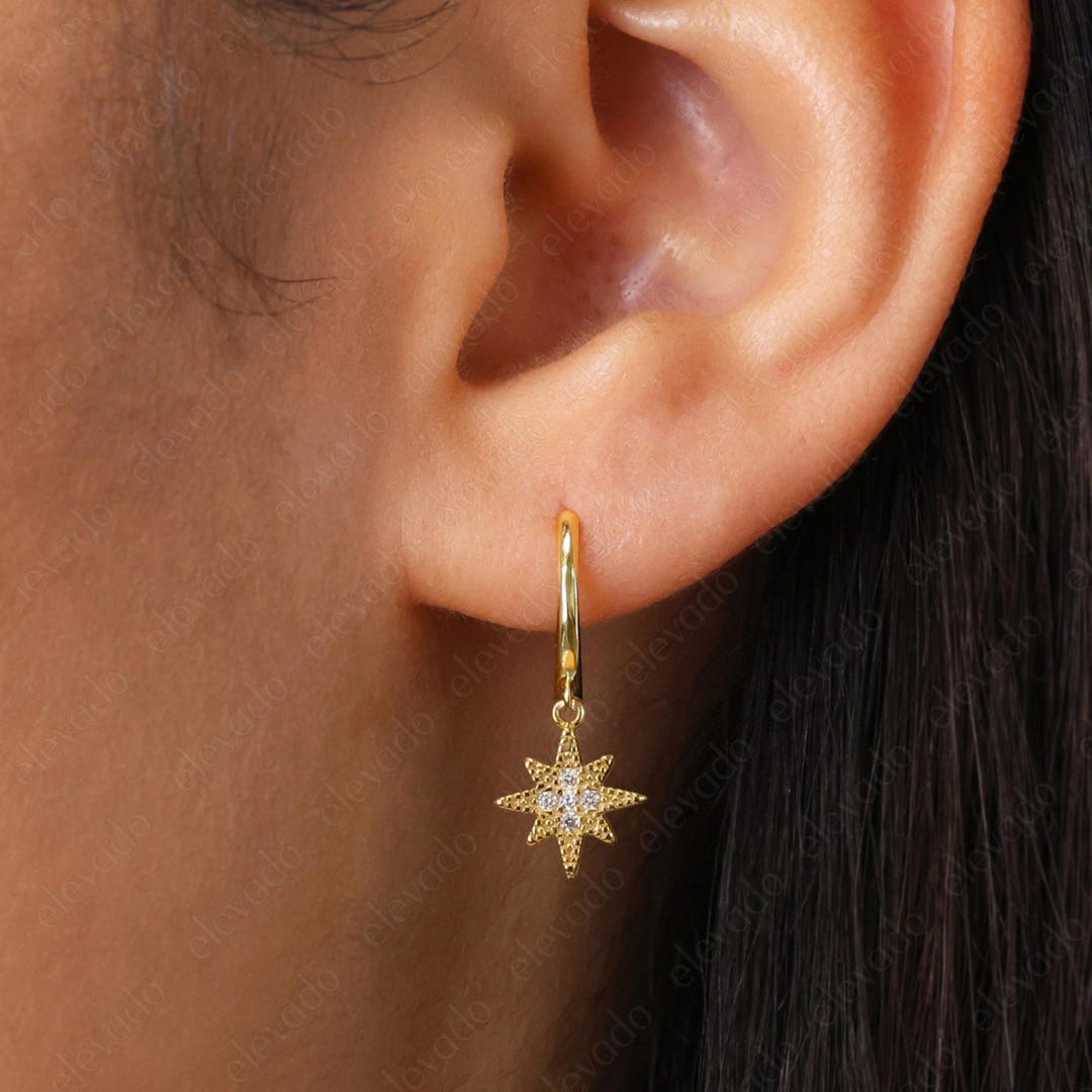 Star Hoop • Gold Star Huggie Hoop • Gold Star Hoop • Star Dangle ...