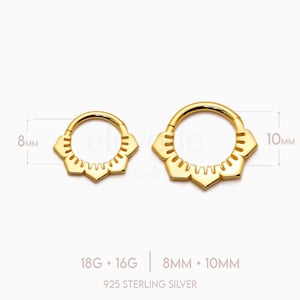 Flower Daith Hoop Earring, 18k Gold Plated Sterling Silver, Conch Hoop ...