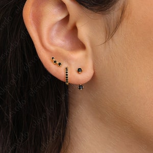 Black Front Back Earrings • Black Ear Jacket • Dainty Ear Jacket • Gold ...