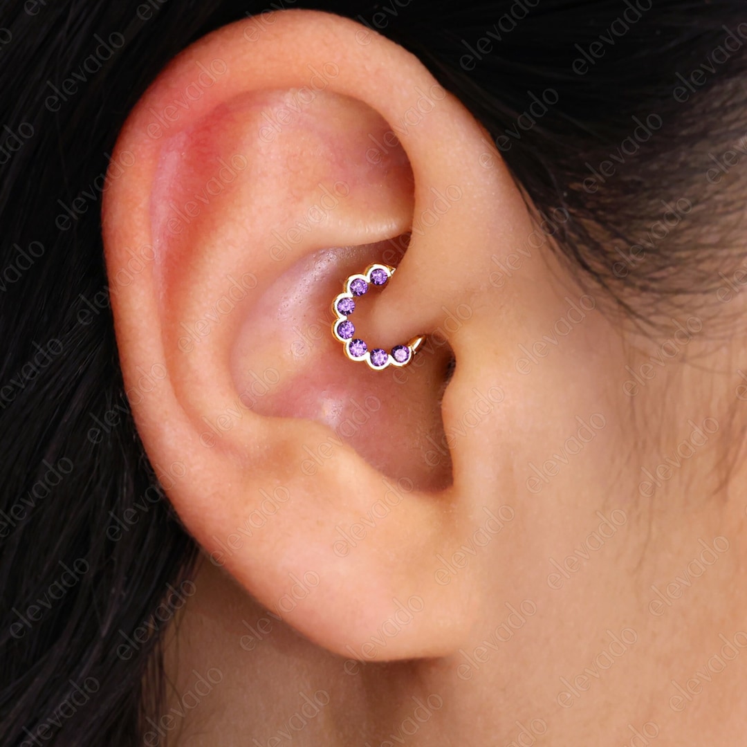 Amethyst Daith Clicker Hoops • 16G/18G/20G • Amethyst Nose Ring • Conch ...