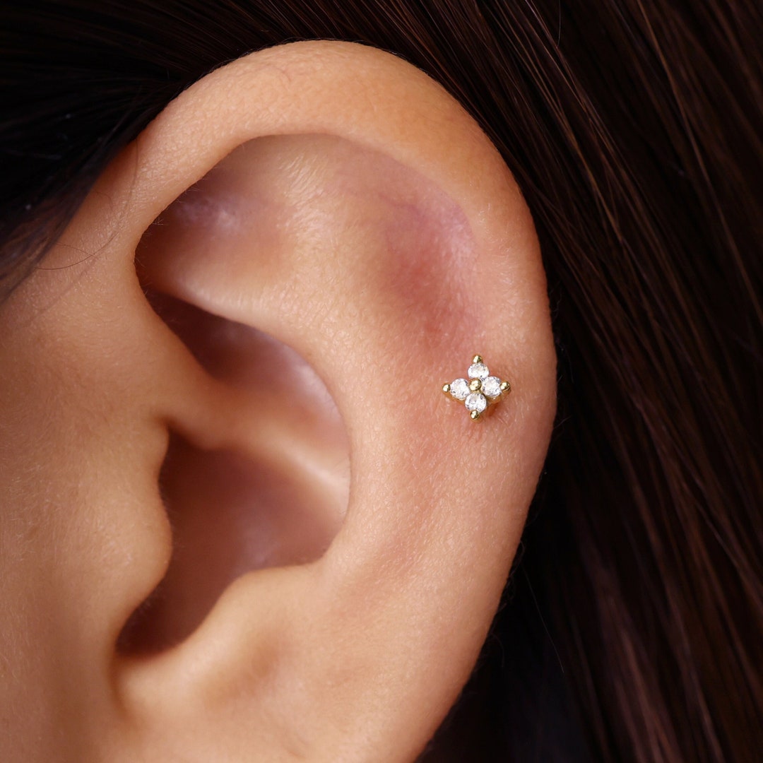 18G/16G Tiny Conch Flower Flat Back Labret Stud • 925 Sterling Silver ...