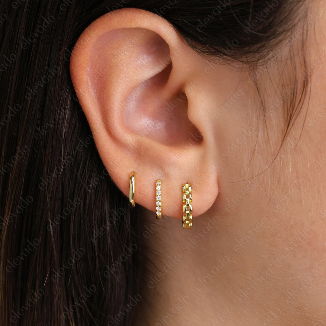 Chain Huggie Hoop Gift Set • Dainty Chain Hoop Earrings • Earring Set ...