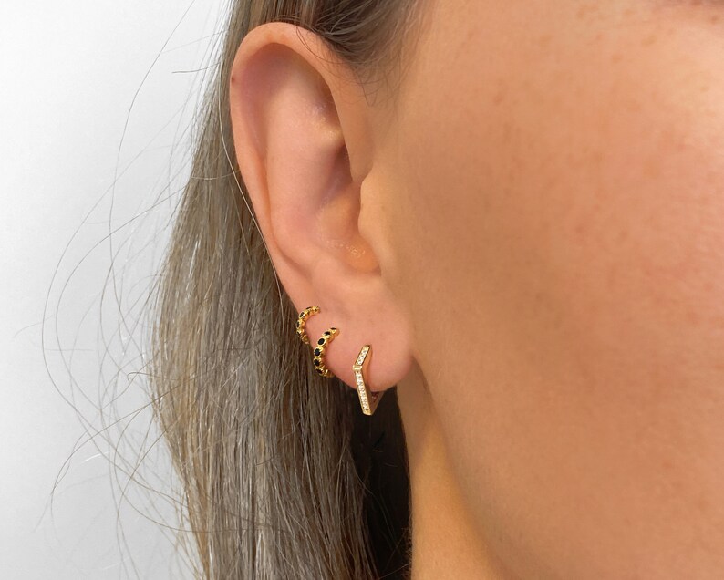 V Huggie Hoop Earrings Small V Hoop Earrings Geometric | Etsy