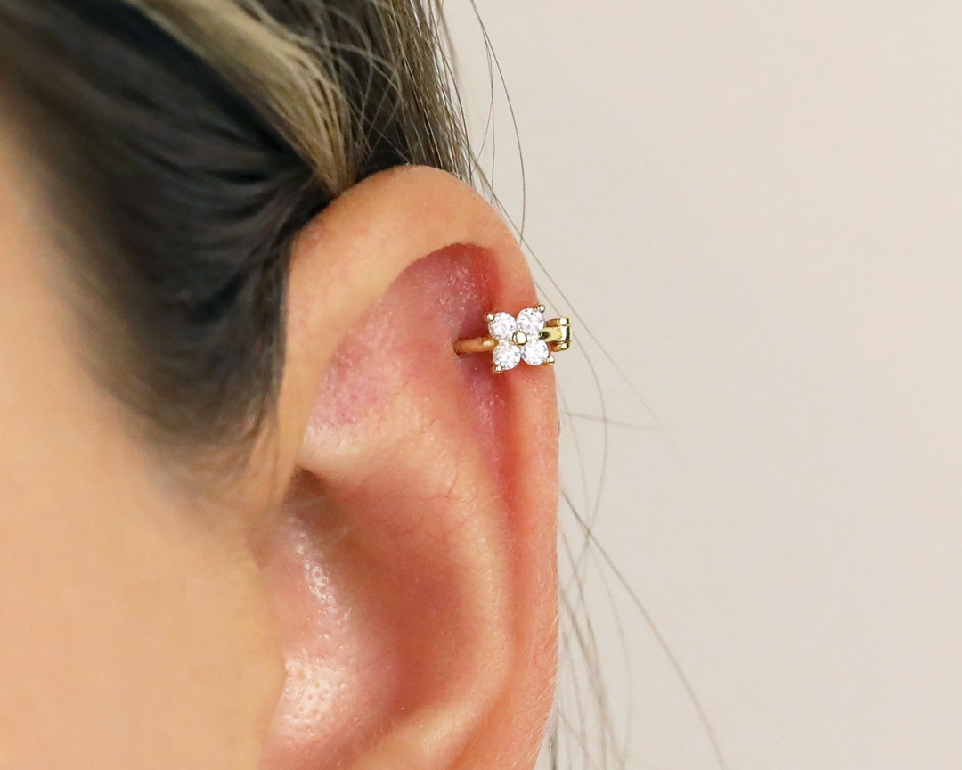 18G Flower Cartilage Hoop Earrings • Celestial Tragus Earrings • Tiny ...