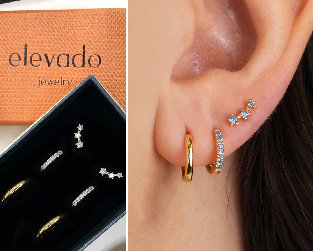 Zircon Huggie Hoop Earring Stack • Gift for Her • Bridesmaid Gift ...