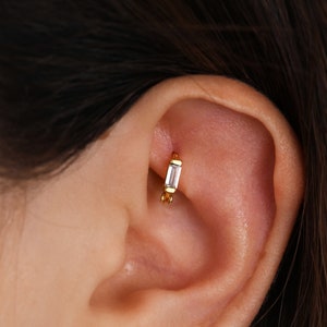 Tiny Diamond Rook Hoop • 18k Gold Plated Sterling Silver - Etsy