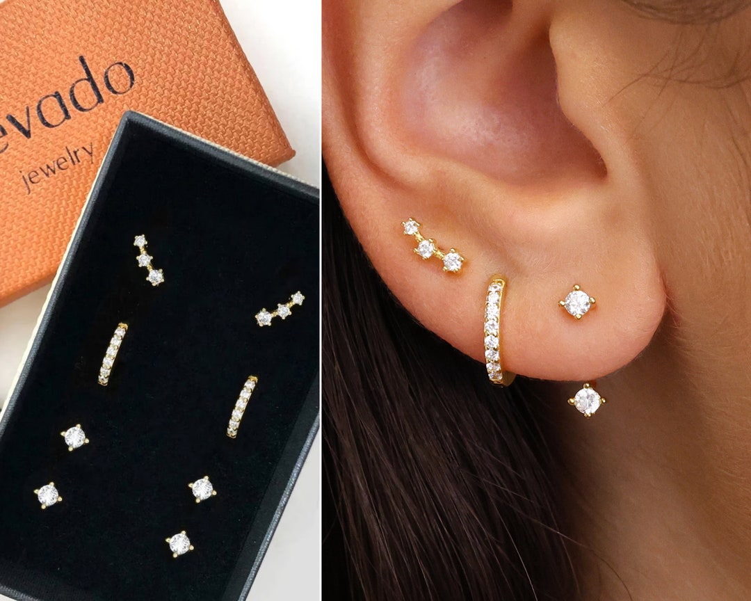 Front Back Earring Set Ear Jacket Dainty Ear Jacket Gold Earrings Ear ...