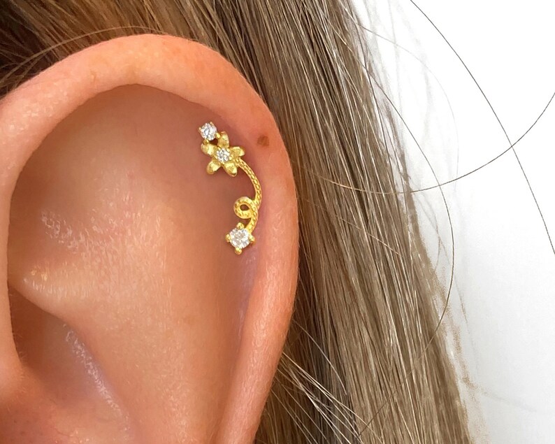 Dainty Flower Ear Climber Gold Ear Climber Flower Ear - Etsy