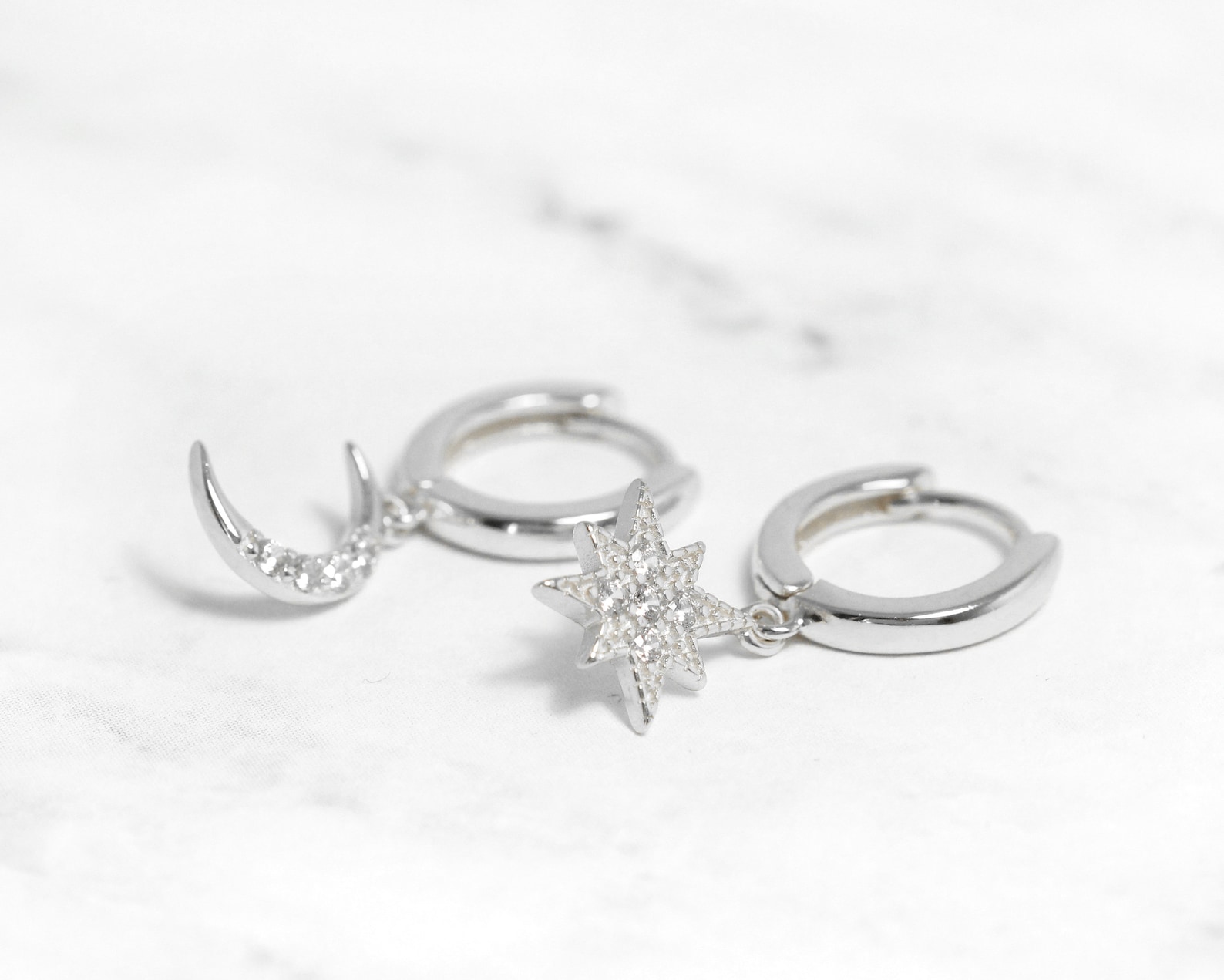 Mismatched Moon & Star Hoops Gold Star Hoop Earrings Gold | Etsy