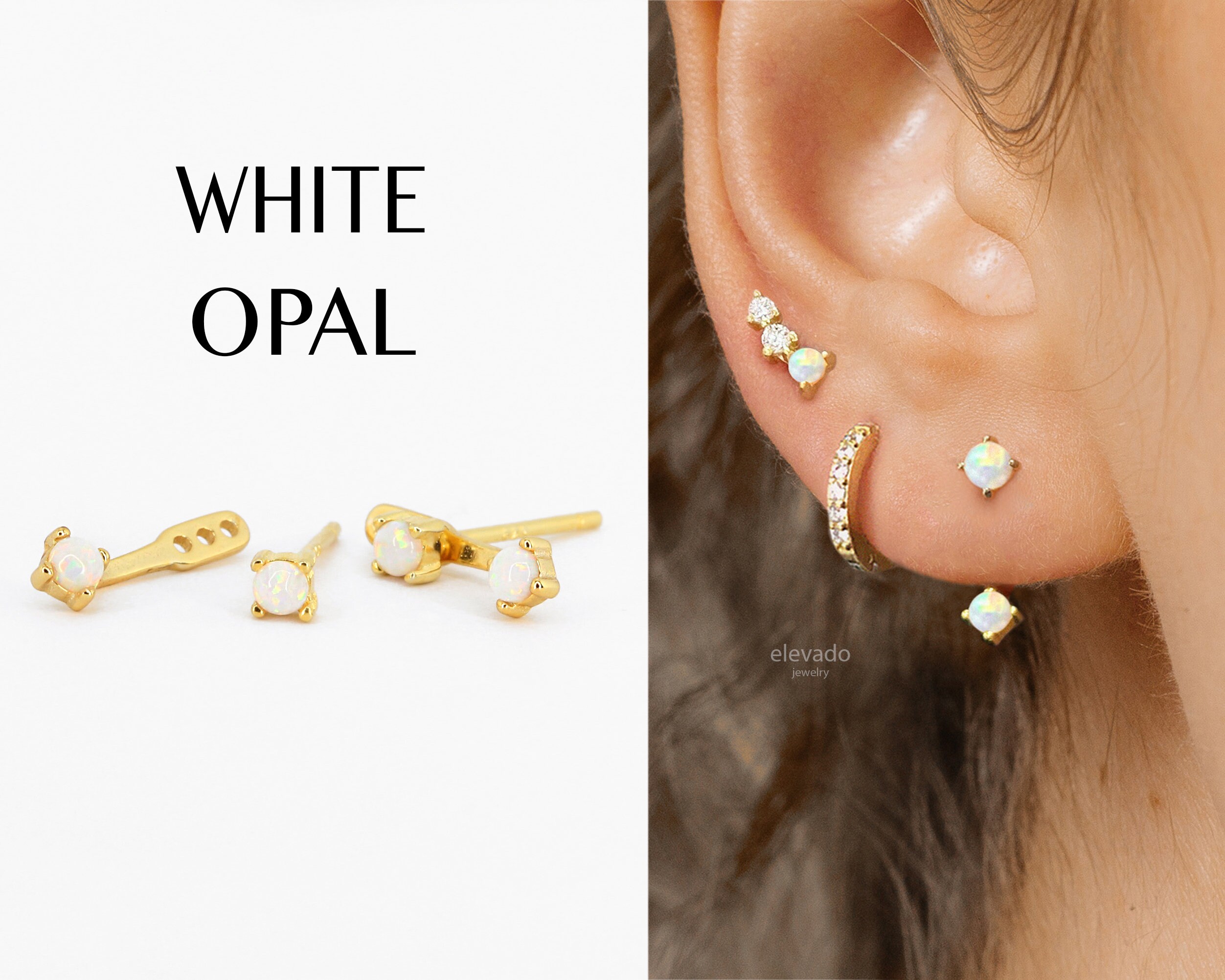 Blue Opal Front Back Earrings Opal Ear Jacket Dainty Ear | Etsy