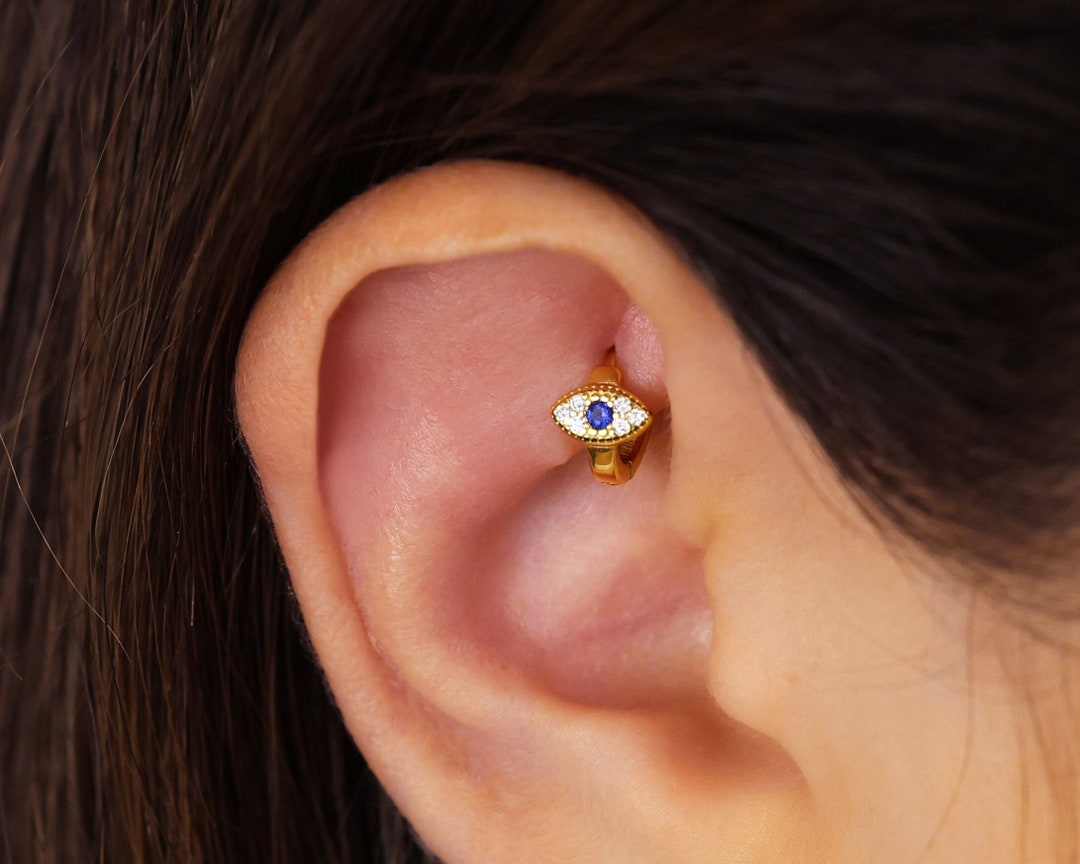 Tiny Evil Eye Rook Hoop Earring • Evil Eye Helix Hoop • Rook Earring ...