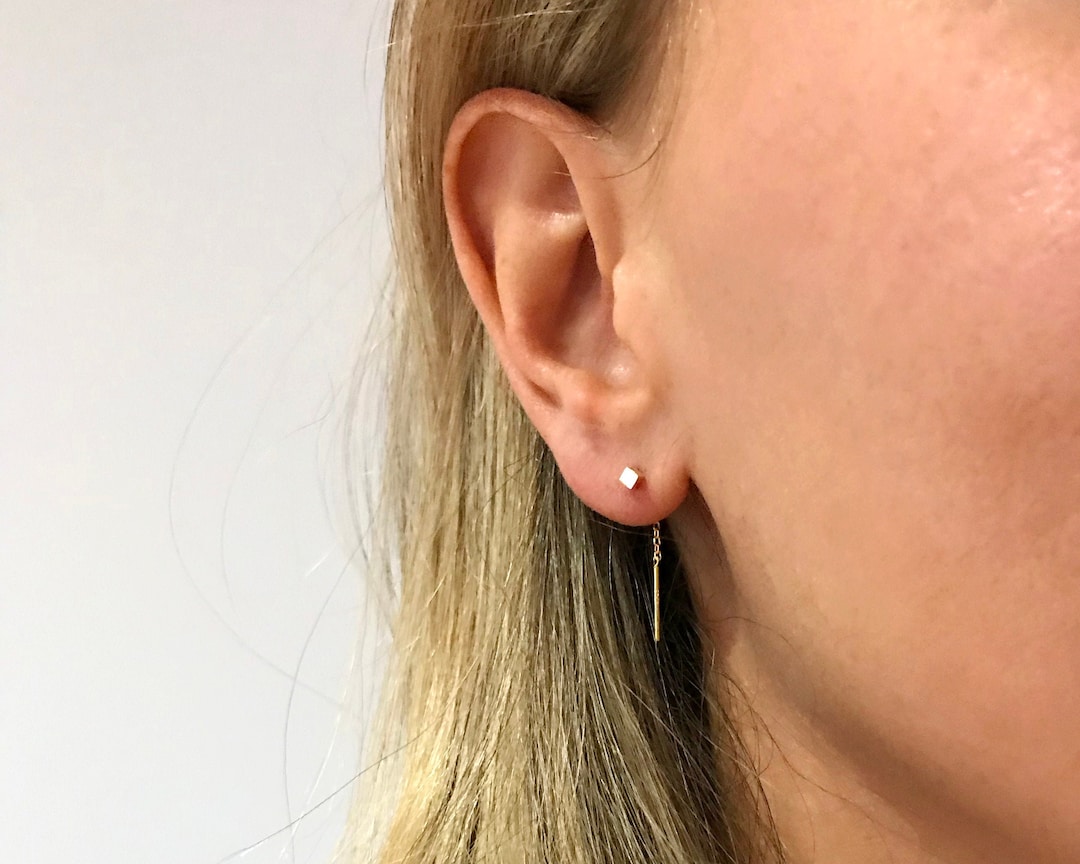 Cube Threader Dangle Earrings • Bar Ear Threader • Threader Earring ...