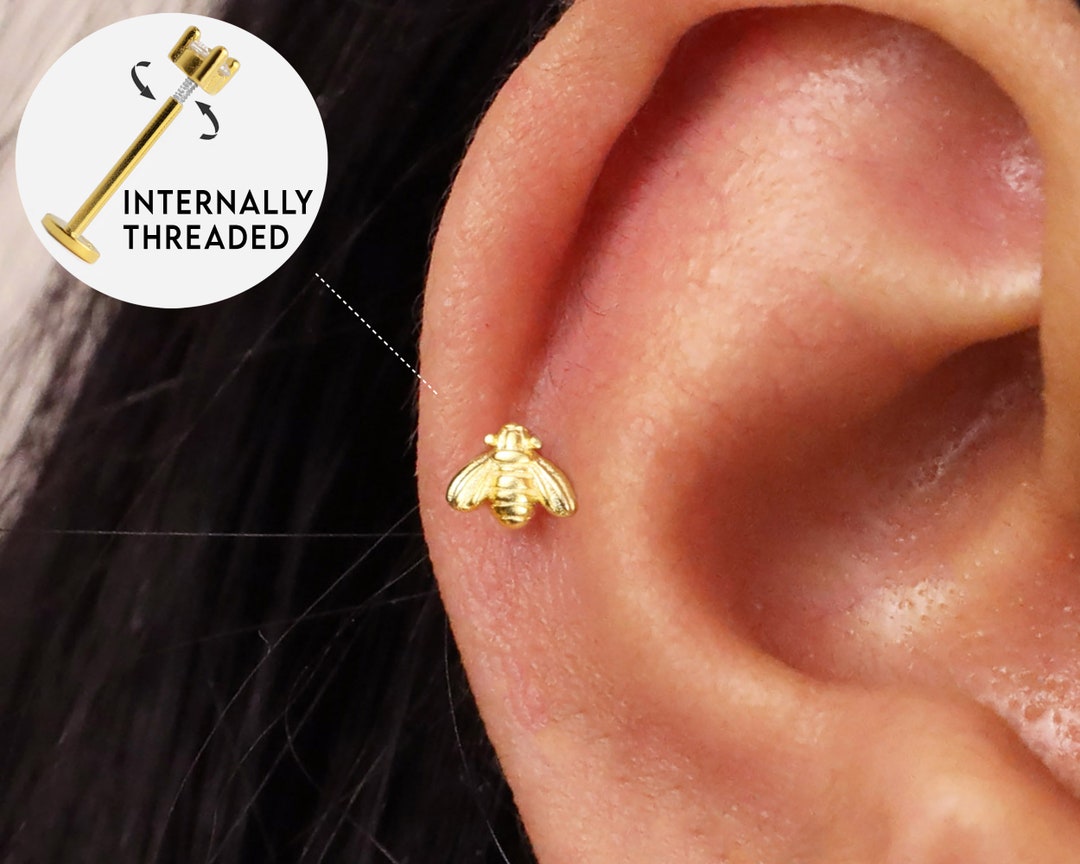 18G/16G Bee Internally Threaded Labret Stud Bee Cartilage - Etsy