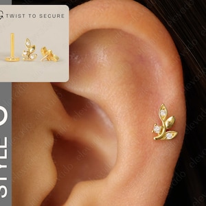 Flower Cartilage Earring Set: Gold Plated Sterling Silver Labret - Etsy
