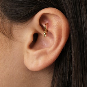 Dainty Dangle Rook Hoop Earring • Baguette Stone Helix Hoop • Rook ...