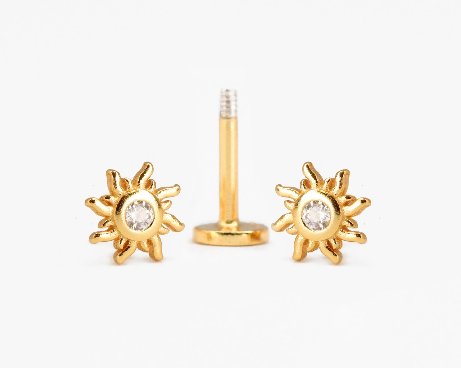 18G/16G Tiny Sun Cartilage Flat Back Labret Stud Sun Stud - Etsy