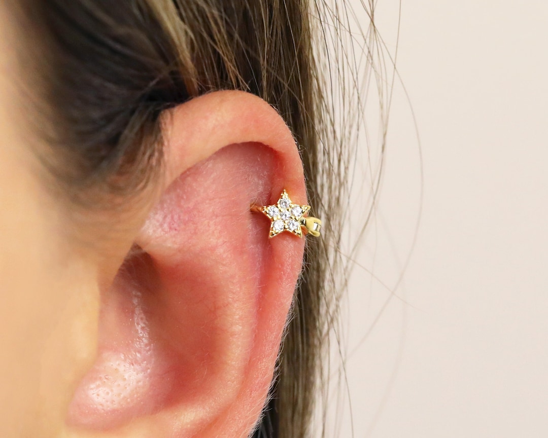 Tiny Star Hoop Earrings • Cartilage Hoop Earrings • Dainty Star Earrings • Tragus Hoop Earrings ...