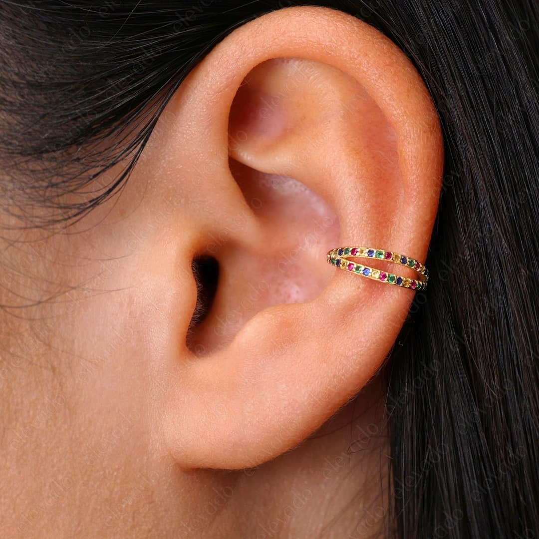 NEW • Rainbow Paved Conch Clicker Hoops, Helix Ring, Pave Hoop, Hoop ...