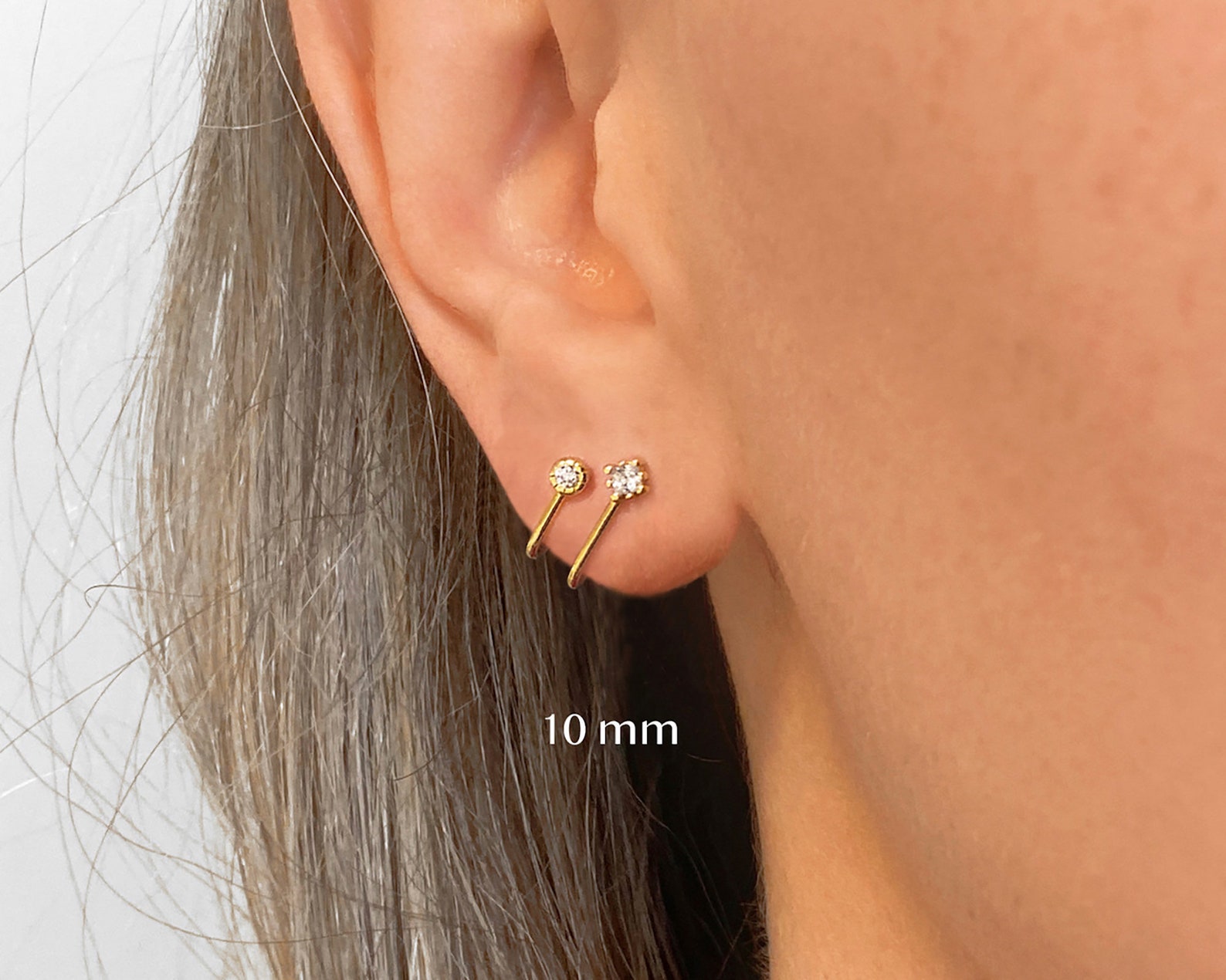 Elegant Double Hoop Studs CZ Dainty Earrings Gold Studs - Etsy