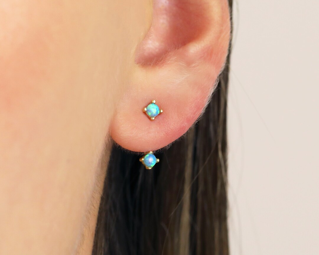 Blue Opal Front Back Earrings Opal Ear Jacket Dainty Ear Jacket Opal ...