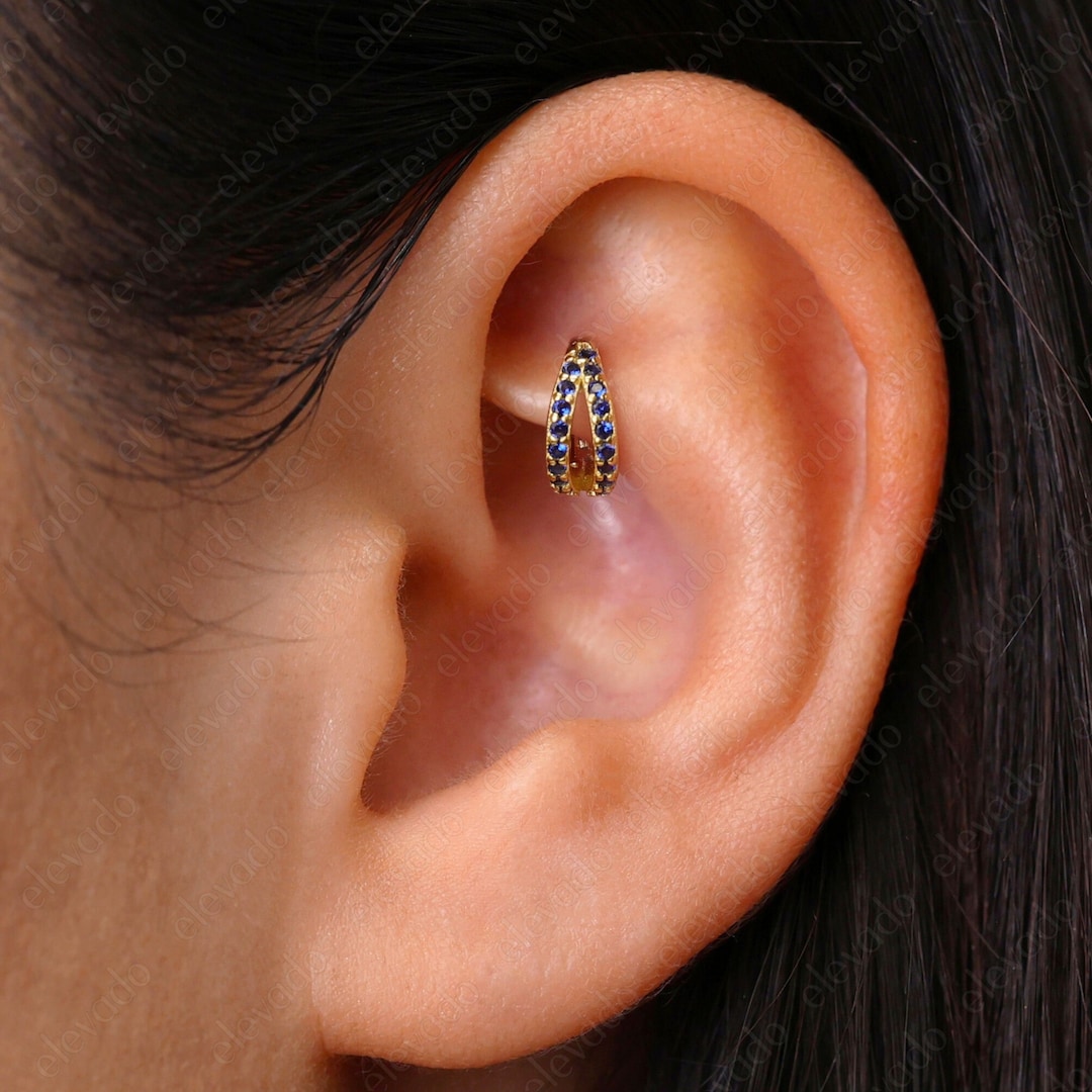 NEW • Paved Sapphire Twin Clicker Rook Hoops, Helix Ring, Conch Hoop ...