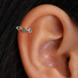 Dainty Bezel Rook Hoop Earring • Bezel Stone Helix Hoop • Rook Earring ...