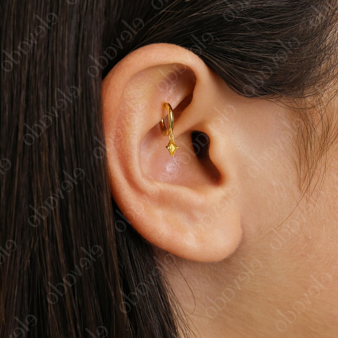 Topaz Tiny Dangle Rook Hoop Earring • Topaz Gemstone Helix Hoop • Rook ...