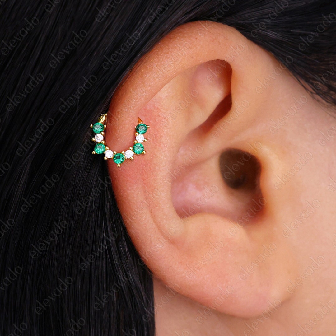 16G/18G/20G Emerald X Diamond Clicker Helix Hoop Earring • Emerald Nose ...