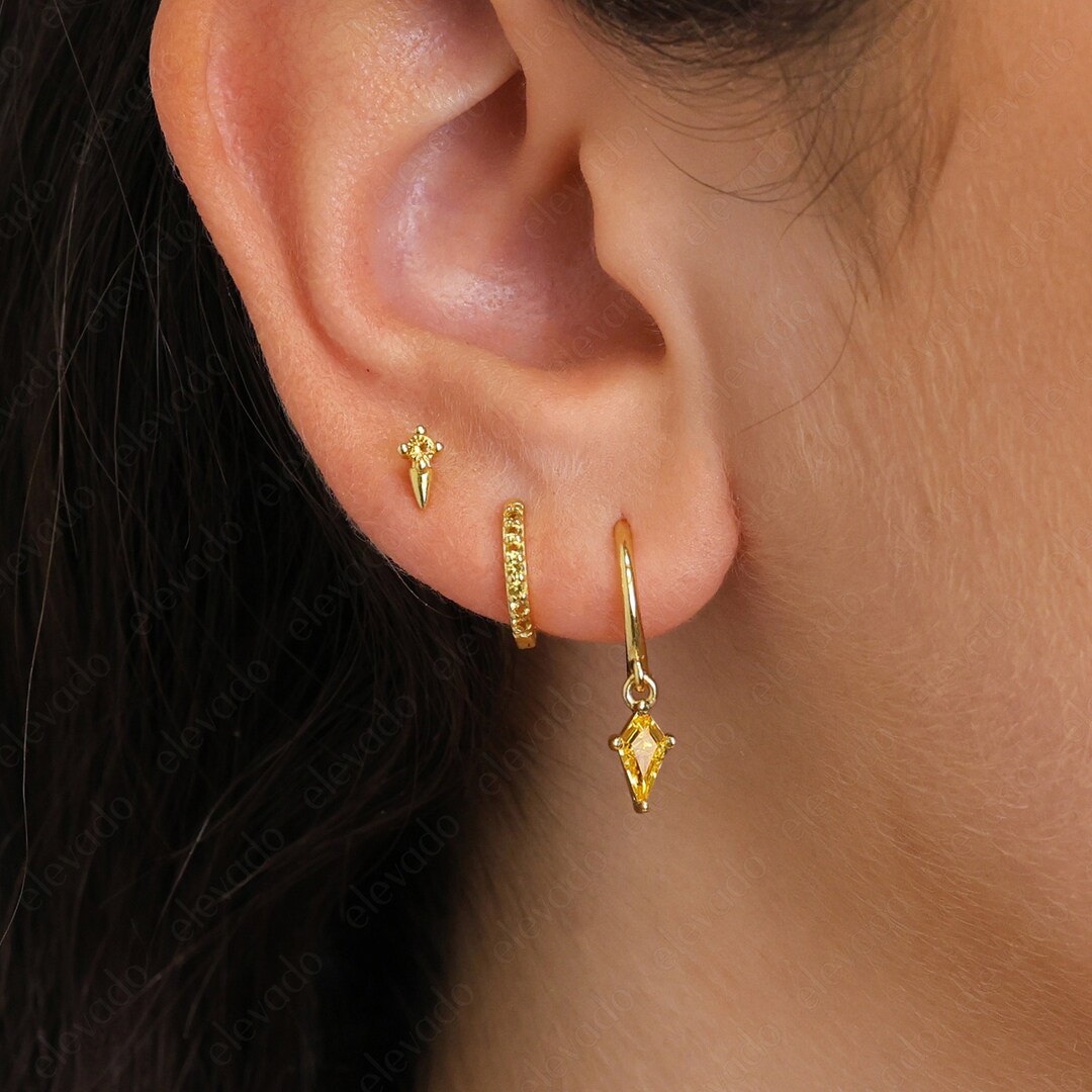Topaz Kite Cut Huggie Hoop Earring Set: Sterling Silver Dainty Hoops - Etsy