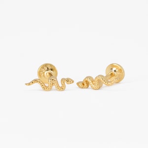 18G/16G Tiny Snake Cartilage Gold Stud Earrings • Tragus • Snake Conch Earrings • Serpent ...