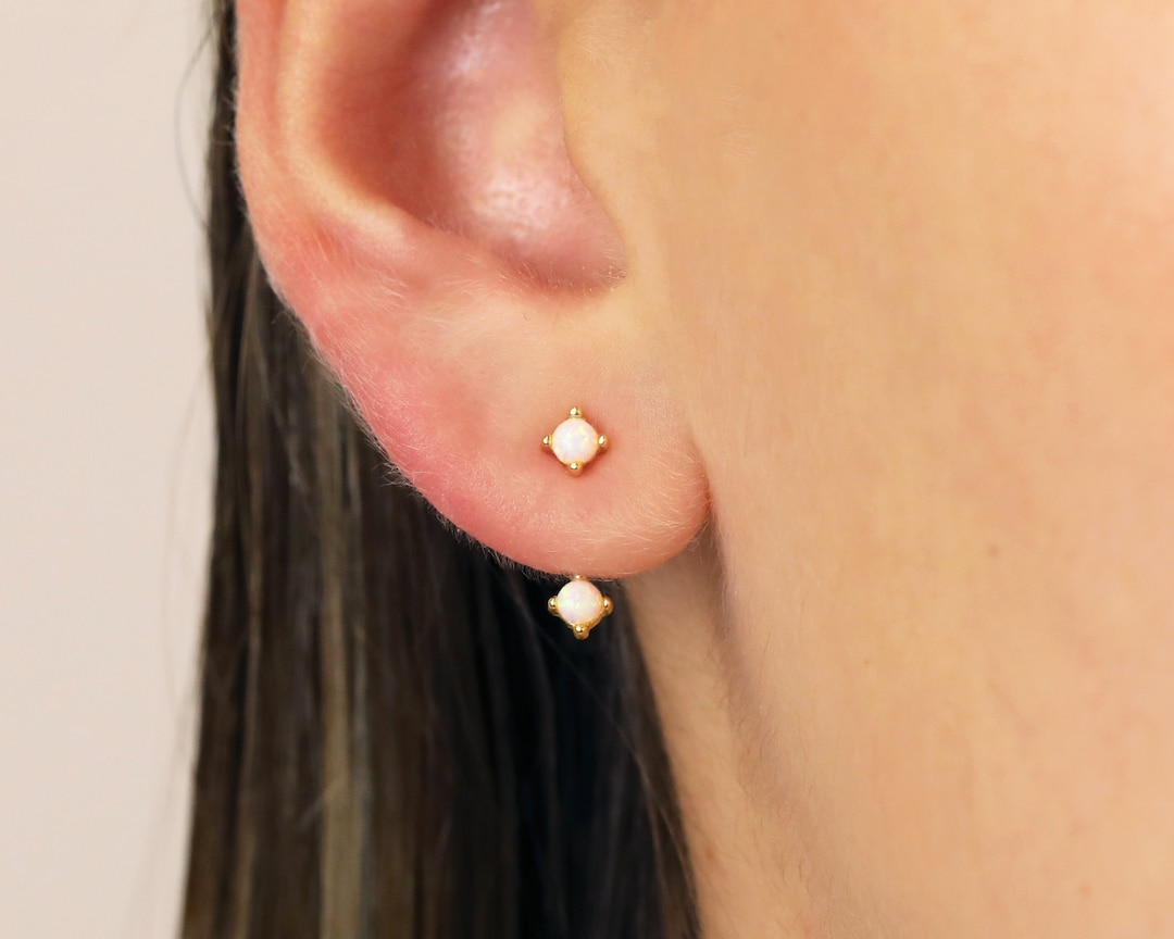 Opal Front Back Earrings Opal Ear Jacket Dainty Ear Jacket - Etsy