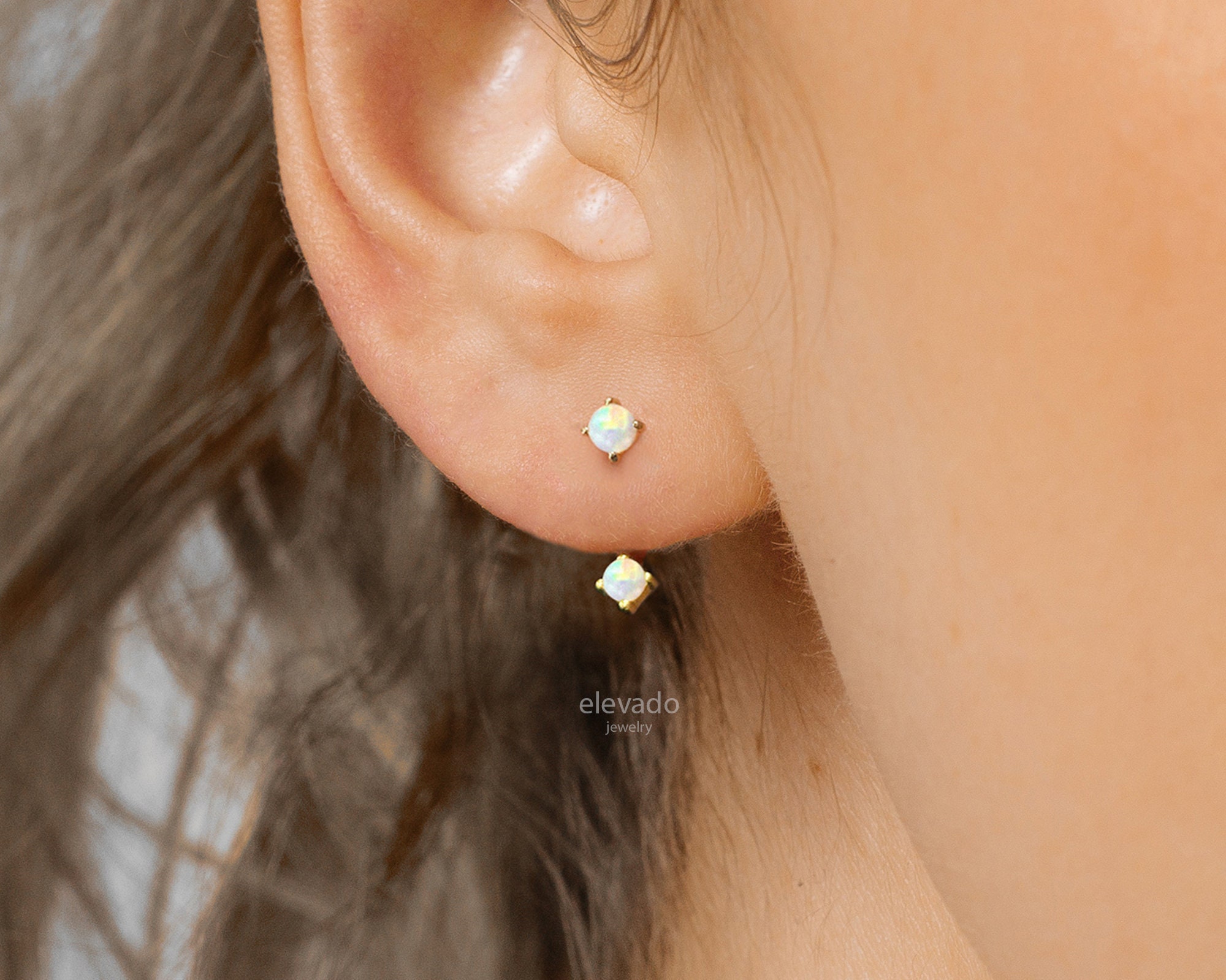 Dainty Opal Front Back Earrings Opal Ear Jacket Dainty Ear | Etsy