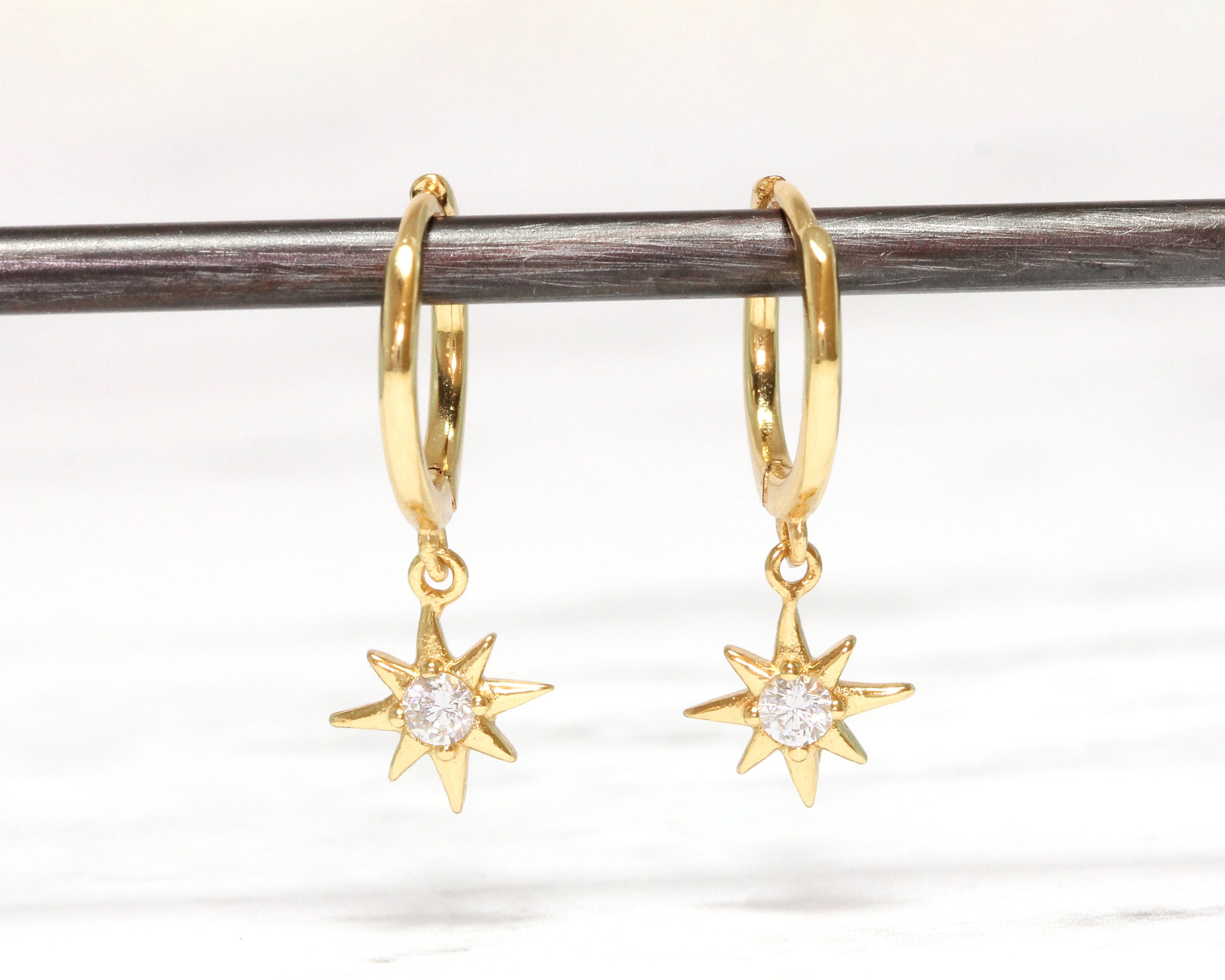 Dainty Star Hoop Gold Star Huggie Hoop Silver Star Hoop | Etsy