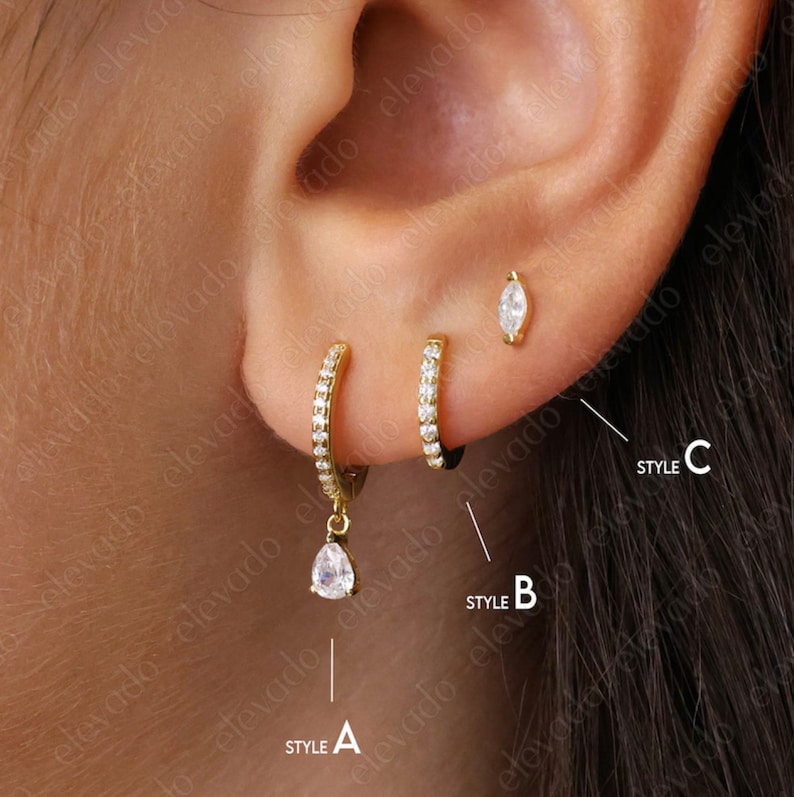 Diamond Teardrop Hoop Earring Set • Gift for Her • Diamond Hoops ...