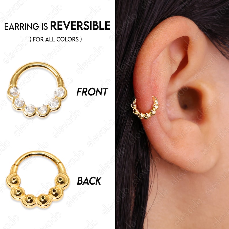 Paved Cartilage Hoop Earring: 18k Gold Plated Sterling Silver Clicker ...