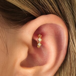 Dainty Bezel Rook Hoop Earring Bezel Stone Helix Hoop Rook Earring ...