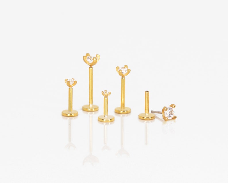 20G/18G/16G Threadless Gold Push Pin Labret Stud Solid 925 - Etsy