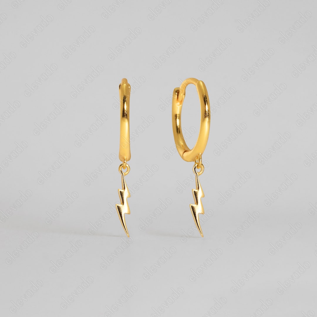 Lightning Bolt Hoop Earrings Lightning Bolt Earrings Dainty Hoops ...