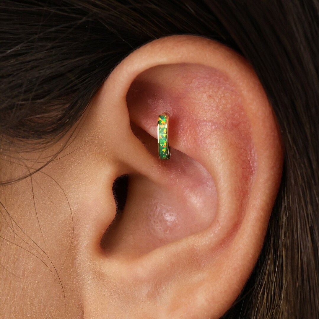 Garden Green Opal Inlay Rook Hoop Earring • Helix Hoop • Rook Earring ...