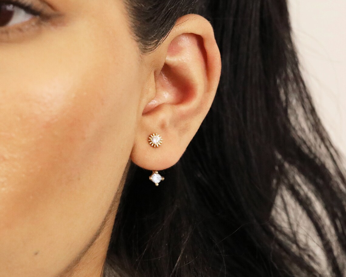 Sun Front Back Earrings Ear Jacket Dainty Ear Jacket Ear - Etsy