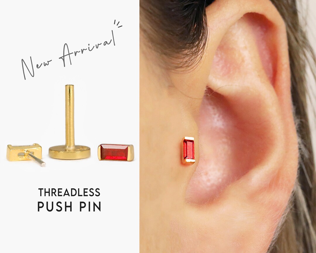20G/18G Tiny Ruby Baguette Cartilage Threadless Push Pin Earrings ...